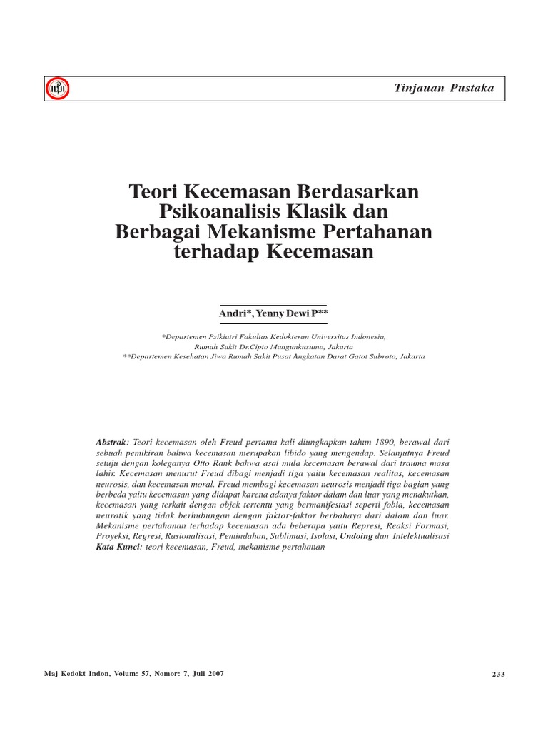 Teori Kecemasan Berdasarkan Psikoanalisi | PDF