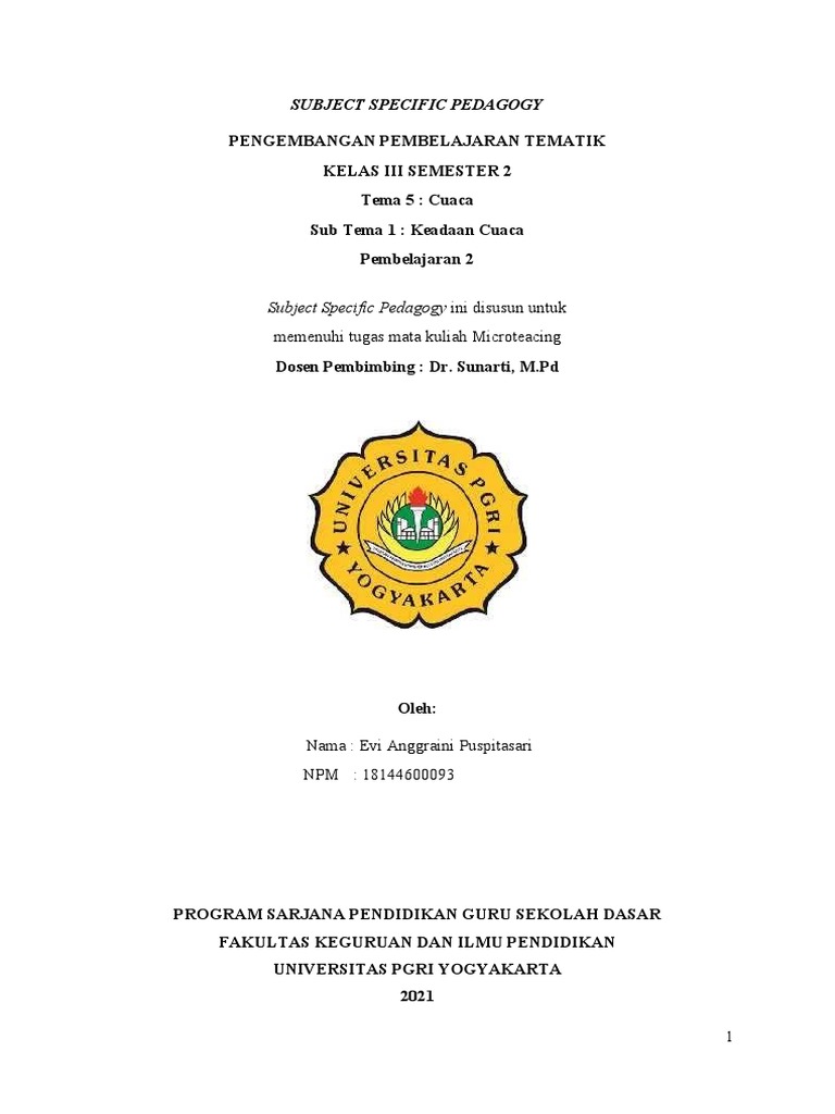 Subject Specific Pedagogy Ini Disusun Untuk | PDF