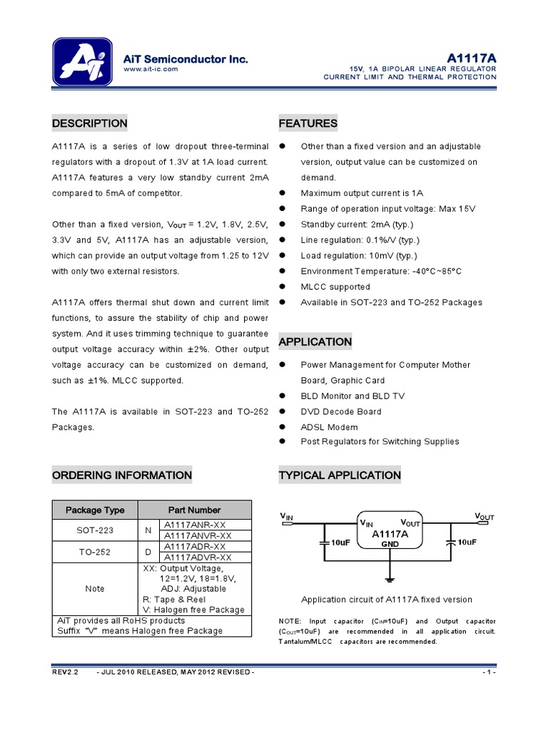 A1117A AiTSemiconductor | PDF | Capacitor | Electrical Engineering