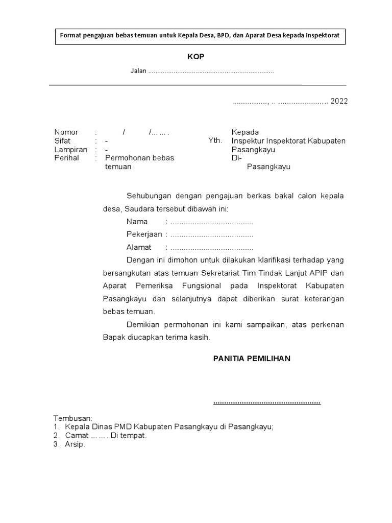 Format Surat Pengantar Ke Inspektorat | PDF