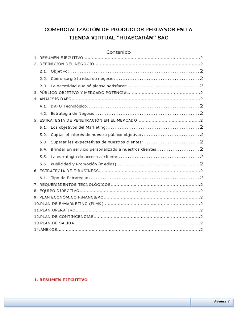 Proyecto 3 - Ebusiness Plan (Empresa Comercial Huascaran) | PDF ...