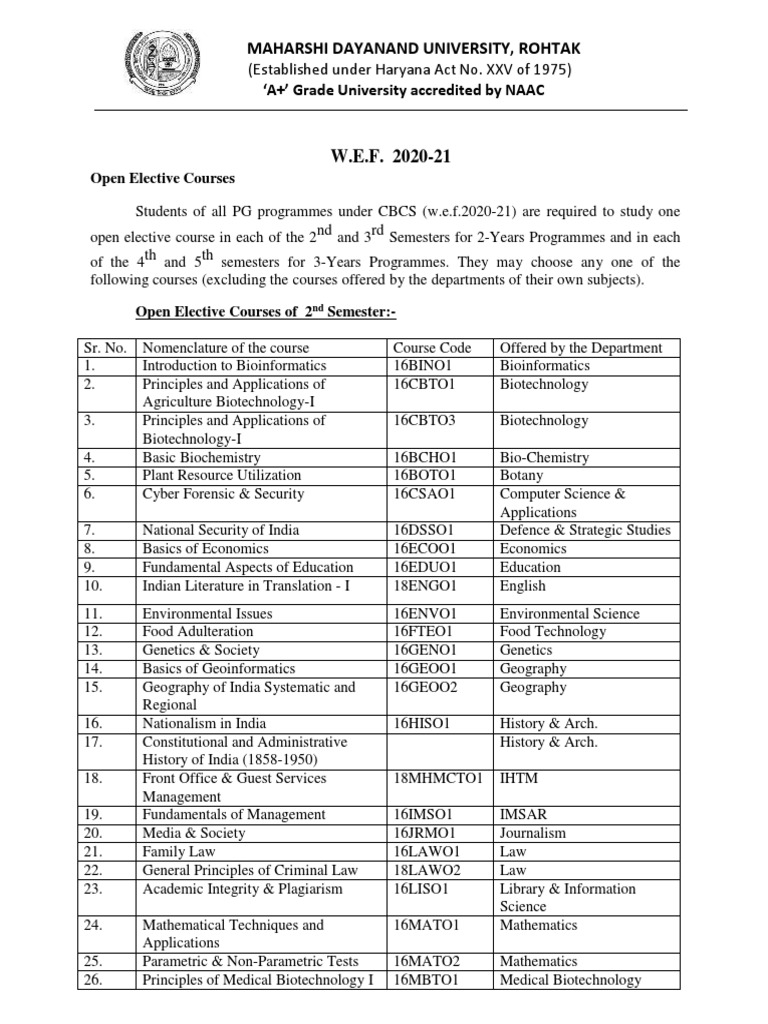 Open Elective Courses | PDF | Biotechnology | Science