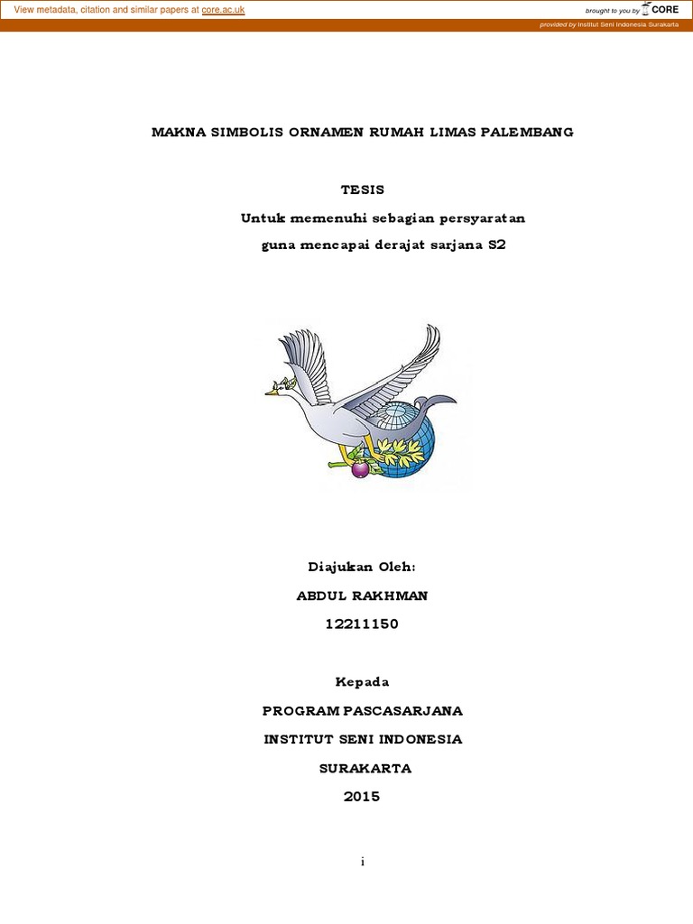 Makna Simbolis Ornamen Rumah Limas Palembang: Provided by Institut Seni Indonesia Surakarta | PDF
