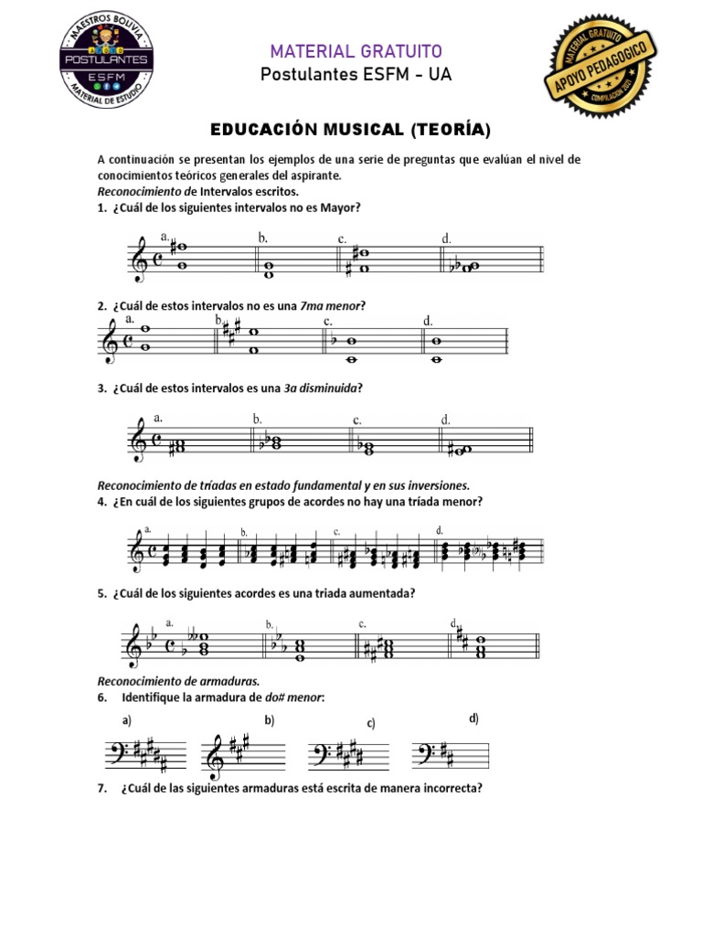 Examen de Educación Musical | PDF | Escala (música) | Acorde (Música)