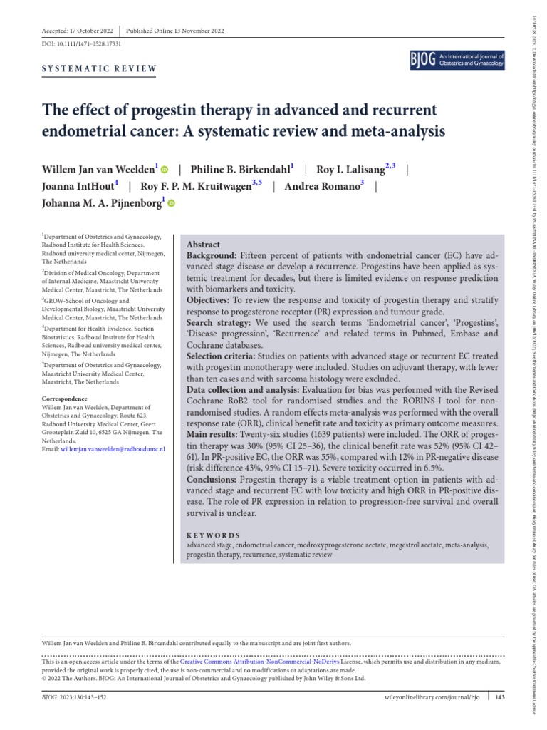BJOG - 2022 - Weelden - The Effect of Progestin Therapy in Advanced and ...