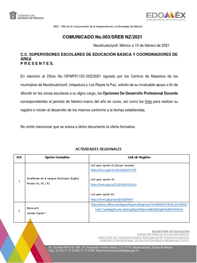 COMUNICADO No.003 OFERTA FORMATIVA 2021 | PDF | Educación primaria | Método de enseñanza