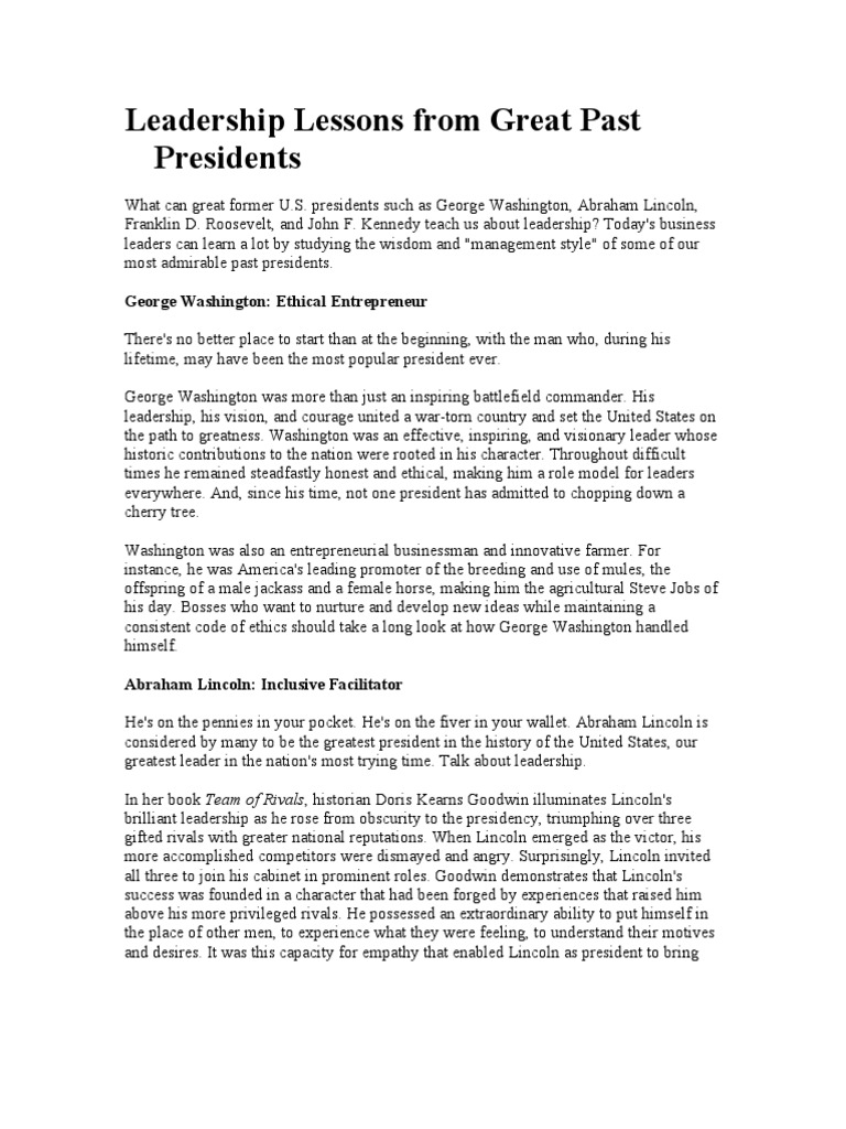 Leadership Insights from U.S. Presidents | PDF | Franklin D. Roosevelt ...