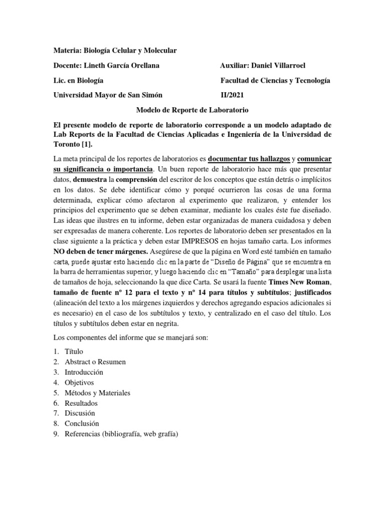 Modelo de Informe-Labo | PDF | Experimentar | Laboratorios