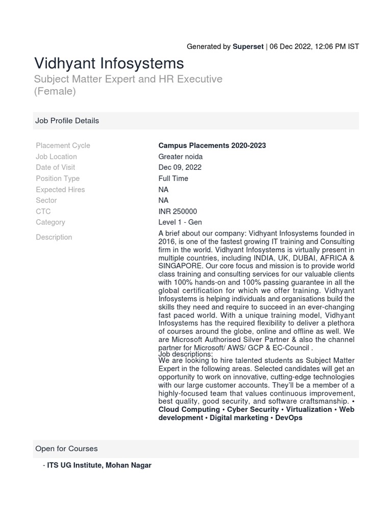 Subject Matter Expert and HR Executive (Female) | PDF | Consultant ...