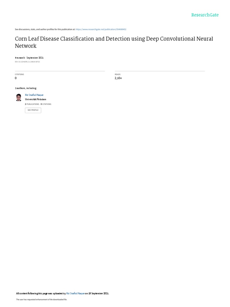 Corn Leaf Disease Classification And Detection Using Deep Convolutional Neural Network Pdf