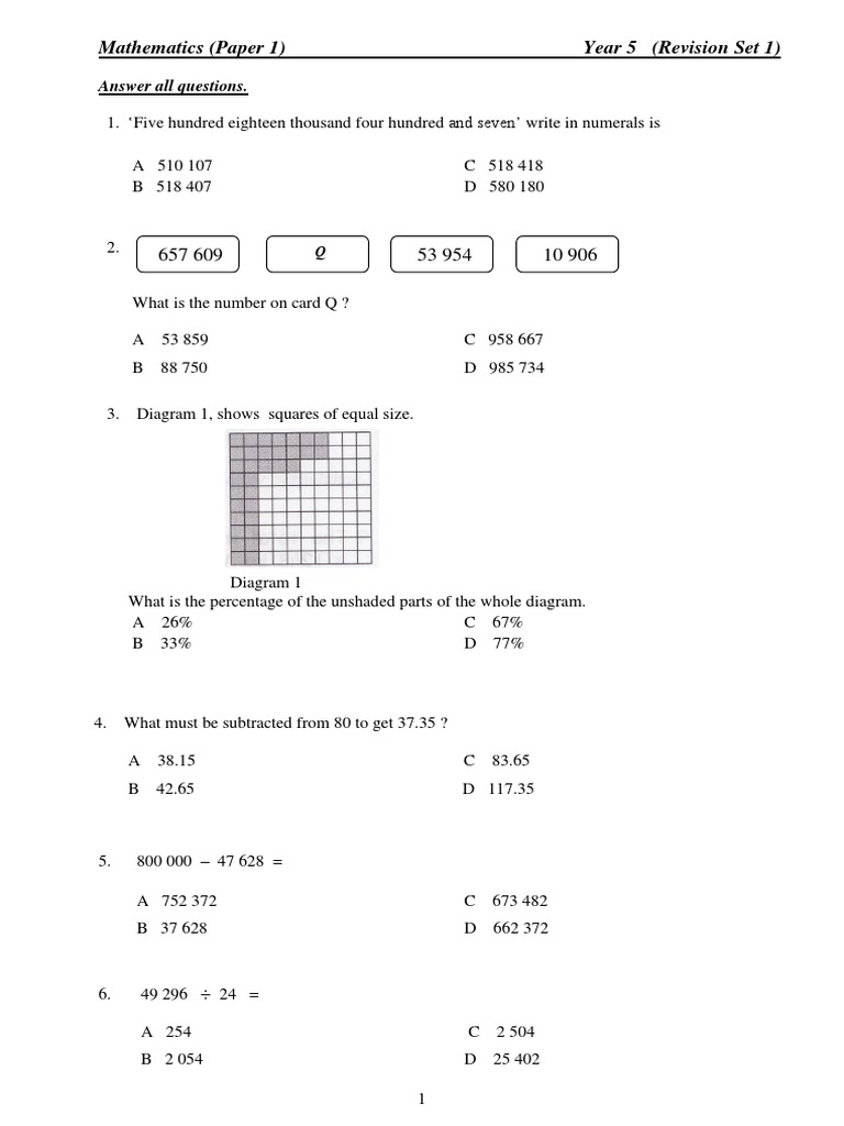 Year 5 Maths Revision Worksheet | PDF | Elementary Mathematics | Arithmetic