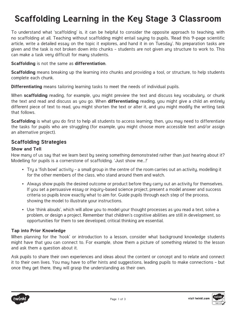t3 S 131 Scaffolding Learning in The ks3 Classroom Guide | PDF ...
