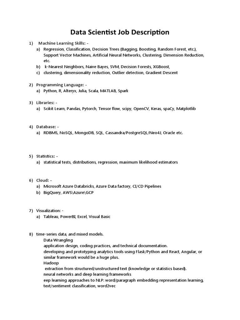 Data Scientist Job Description | PDF Data Scientist Job Description | PDF