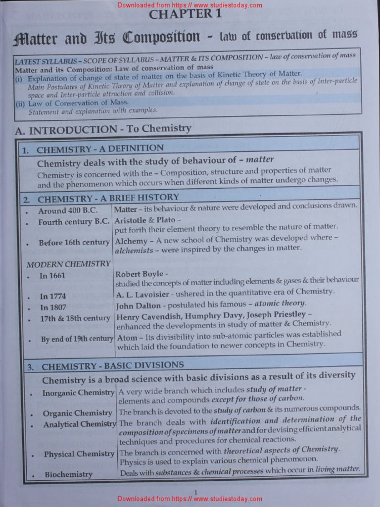 ICSE Class 9 Chemistry Chapter 01 Matter and Its Composition Law of ...