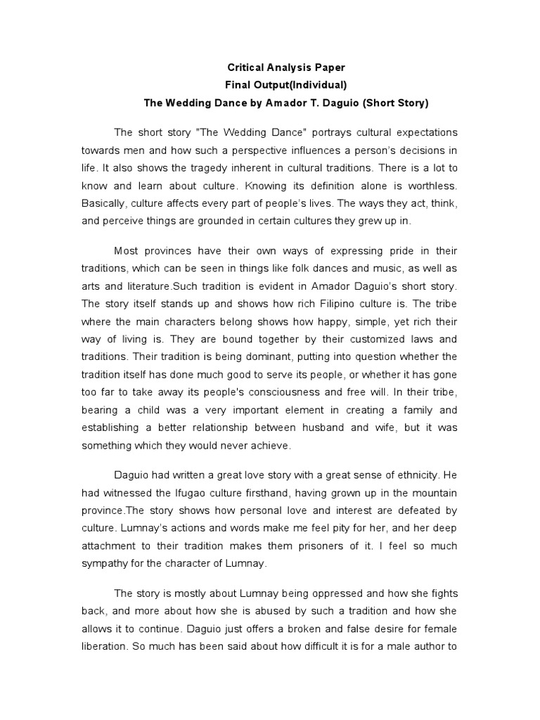 The Wedding Dance by Amador T. Daguio (Short Story) | PDF | Traditions | Gender