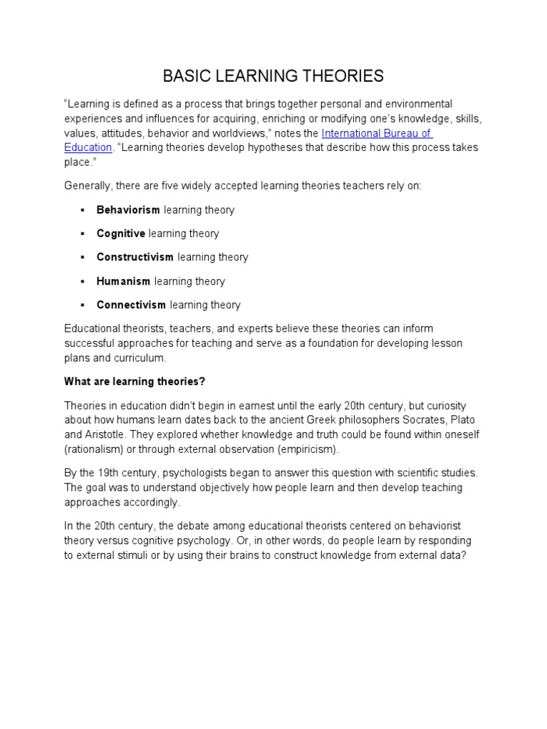 An Overview of the Five Major Learning Theories and Their Importance in Informing Effective ...