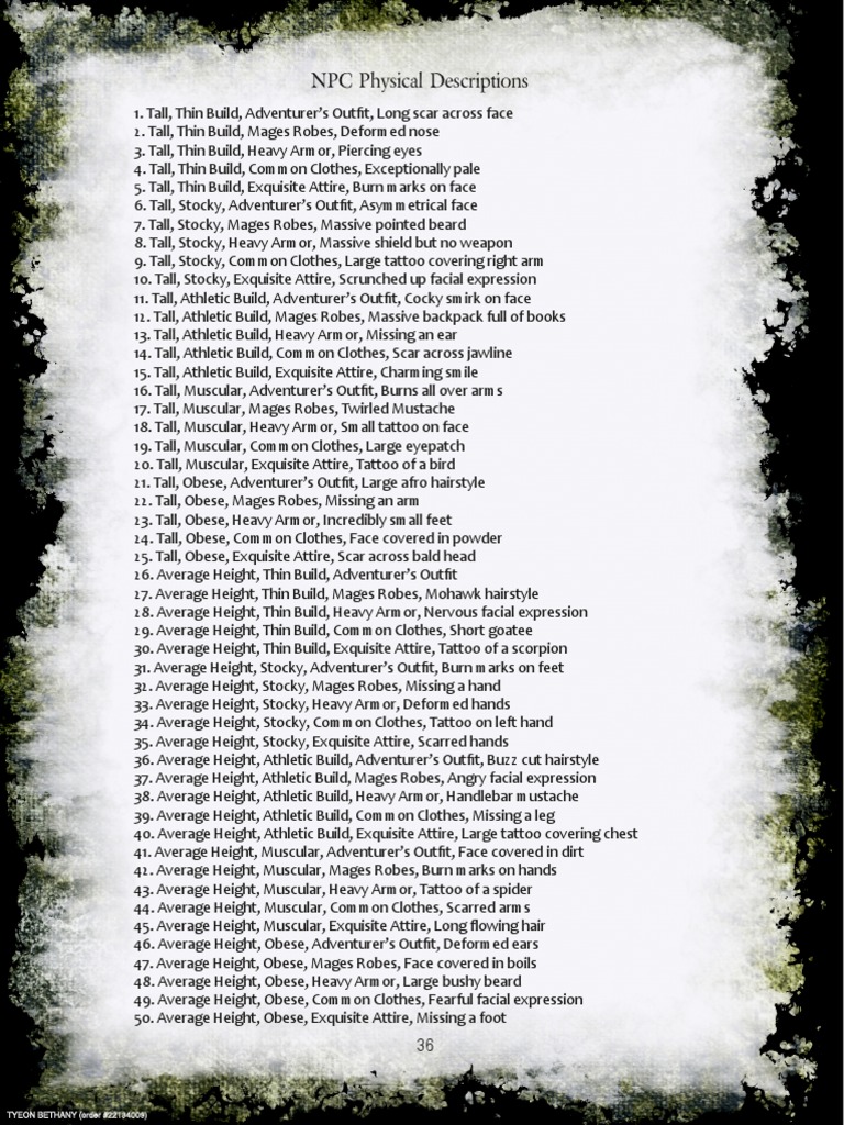 NPC Physical Descriptions | Download Free PDF | Human Anatomy | Hair