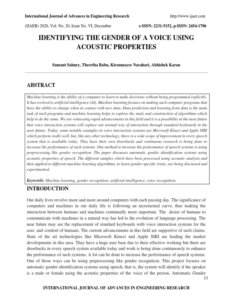 Identifying The Gender of A Voice Using Acoustic Properties | PDF ...