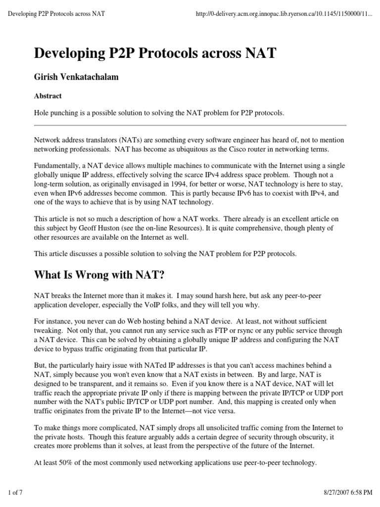P2P Protocols: Navigating NAT Challenges | PDF | Peer To Peer | Port ...