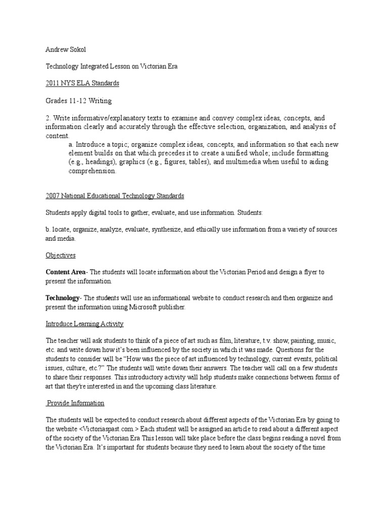 EDU 580 Summer Victorian Lesson | PDF | Teachers | Reading Comprehension