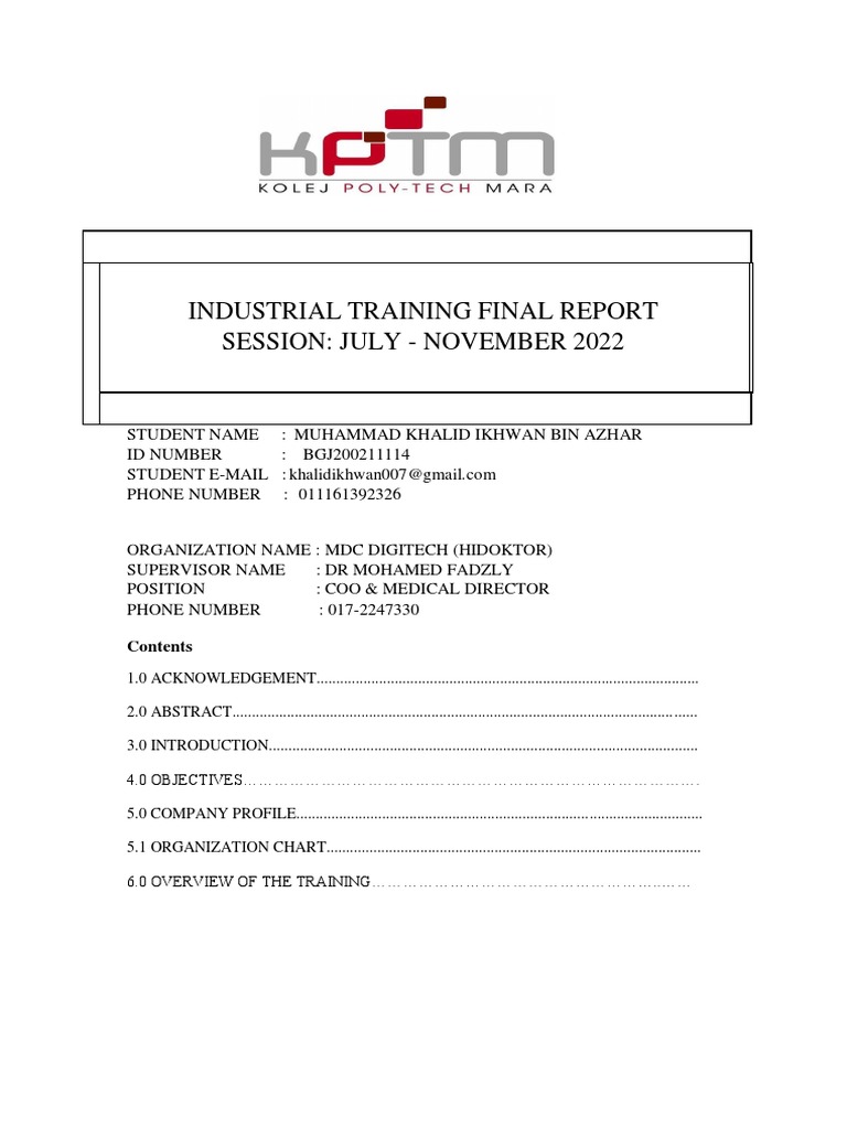 Final - Report - Industrial - Muhammad Khalid Ikhwan | PDF | Experience | Knowledge