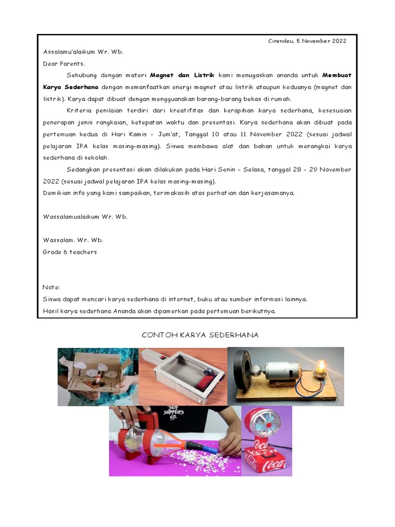 Info Tugas IPA Karya Sederhana | PDF