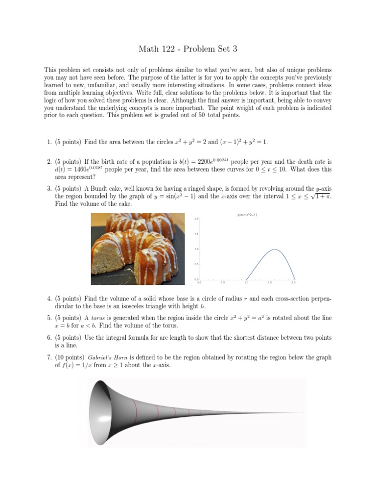 Math 122 - Problem Set 3: y Sin (X 2-1) | PDF | Area | Volume