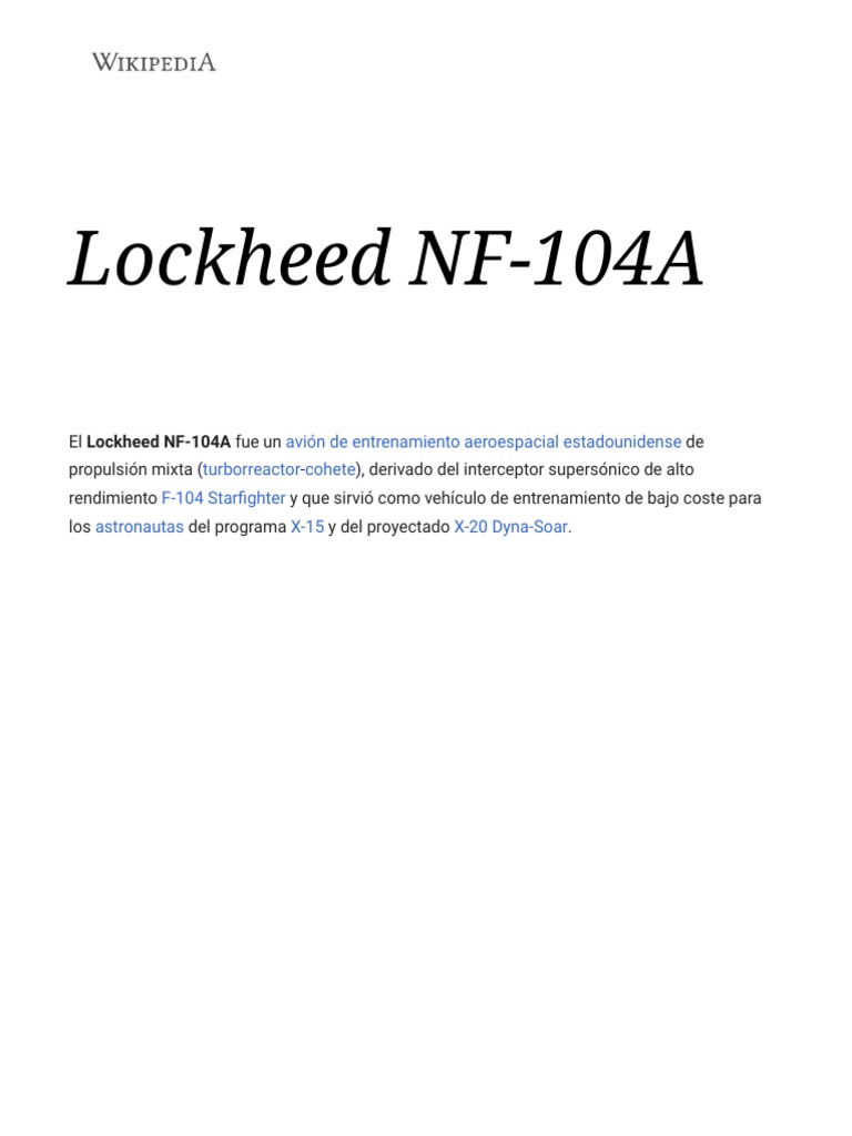 Lockheed NF-104A - Wikipedia, La Enciclopedia Libre | PDF | Aeronave ...