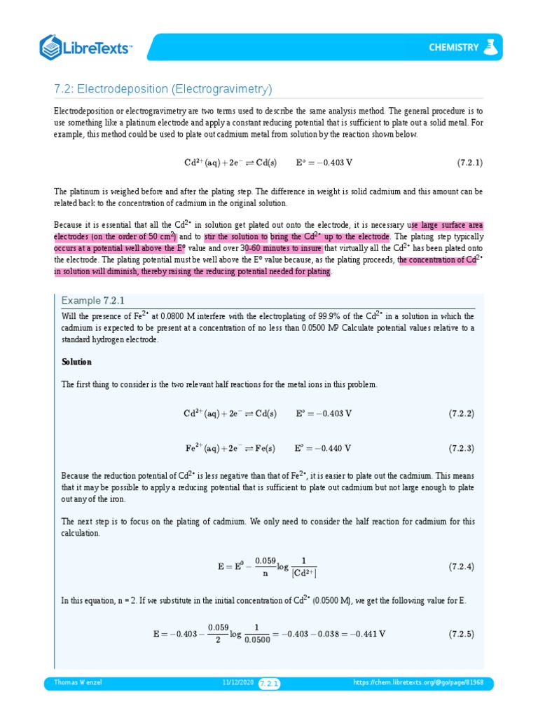 7.2 Electrodeposition (Electrogravimetry) | PDF | Cadmium ...