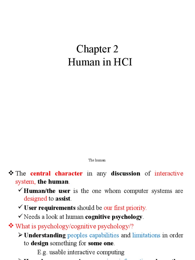 Understanding the Central Role of Humans in HCI: An Analysis of Human Cognitive Capabilities ...