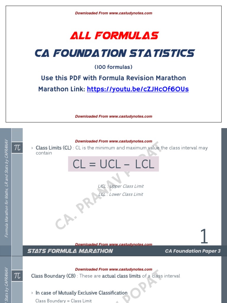 Statistics All Formulas by Pranav Popat | PDF | Mode (Statistics) | Mean