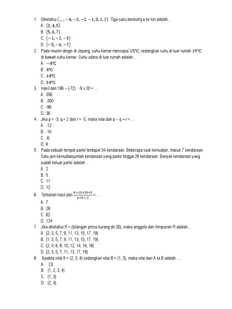 Kisi-Kisi MTK 7 | PDF