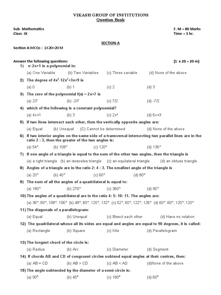 PT-3 Question Bank (2022-23) | PDF | Triangle | Circle