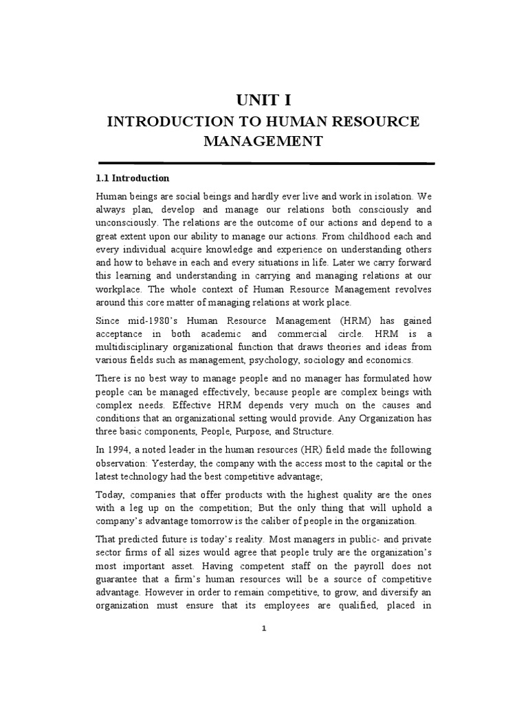 HRM Unit 1 | PDF | Human Resource Management | Human Resources