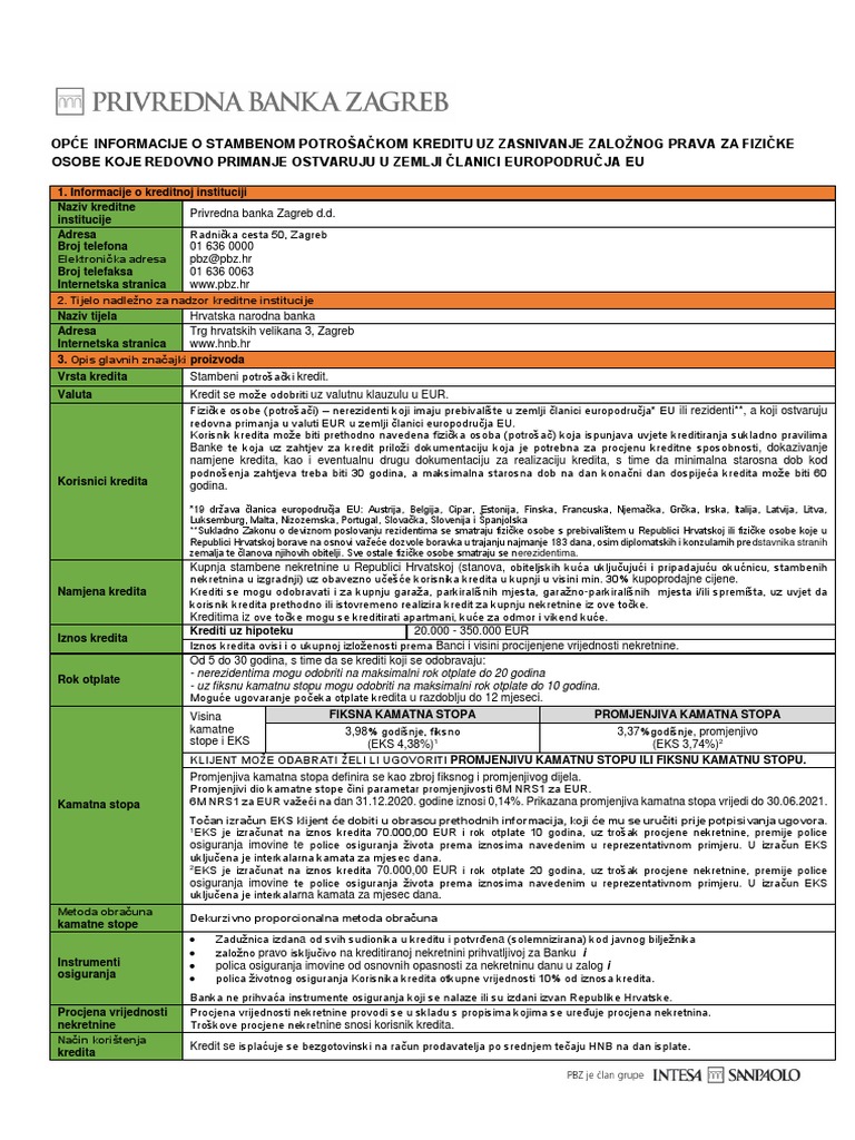 Opće Informacije Stambeni Kredit Za Građane U Državama Europodručja - 1 ...
