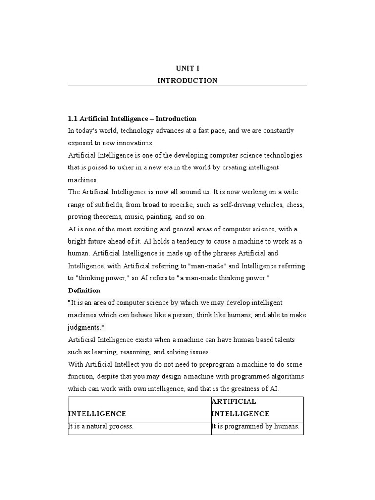 Unit 1 | PDF | Artificial Intelligence | Intelligence (AI) & Semantics