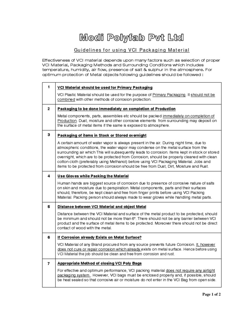 Guidelines For Using VCI Material | PDF | Corrosion | Water Vapor