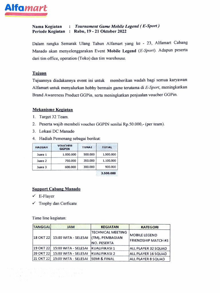 Proposal Mobile Legend Cabang Manado | PDF