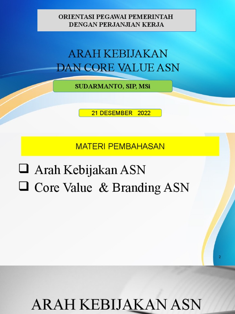 Materi Core Value Asn Dan Arah Kebijakan Asn Orientasi P3K 21 Des | PDF