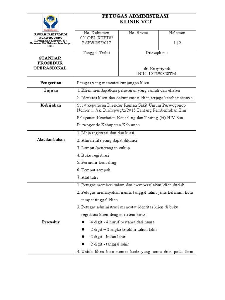 Sop Petugas Administrasi VCT | PDF