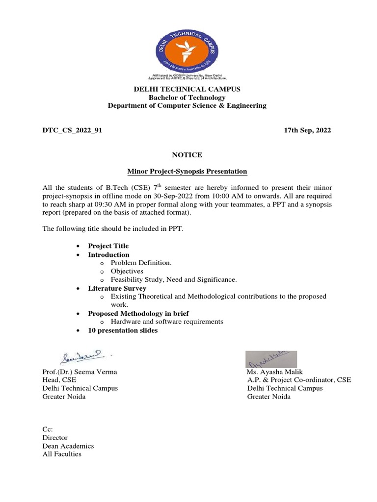 B.Tech Project Presentation Notice | PDF | Computing