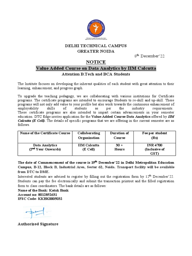 VAC - Data Analytics Notice and Registration Form | PDF