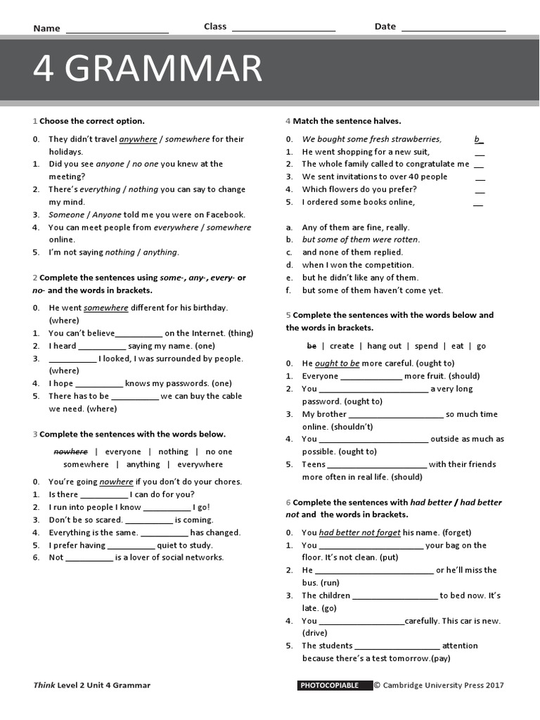THINK L2 Unit 4 Grammar | PDF
