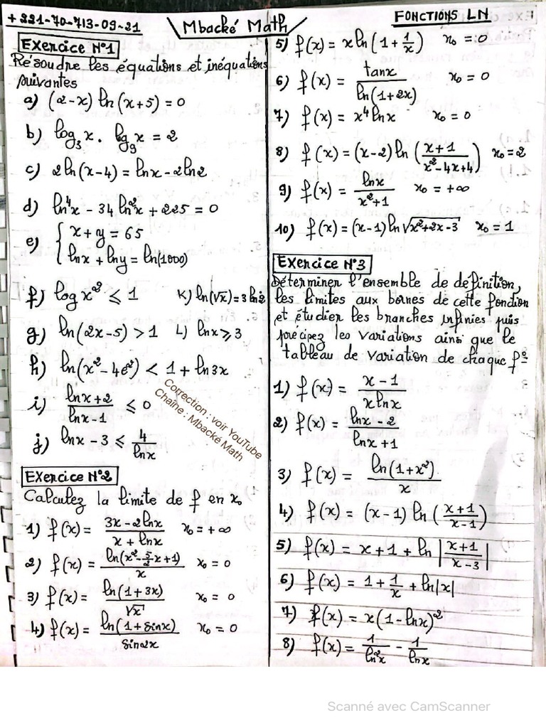 Série LN + Corrigé Mbacké Math | PDF