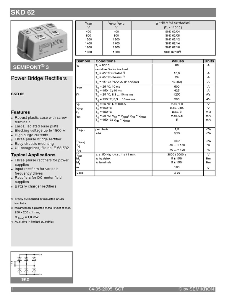SemiKron SKD-62 - 16 | PDF | Electrical Components | Computer Engineering