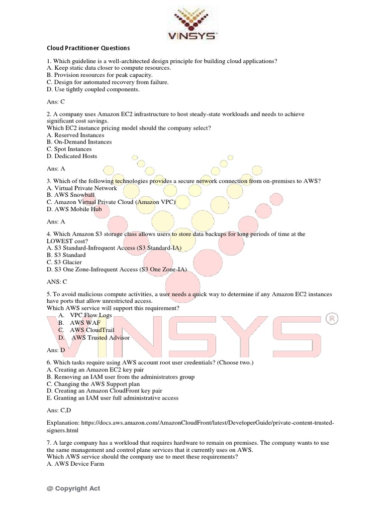 AWS CP Sample Questions - Vinsys | PDF | Amazon Web Services | Cloud ...