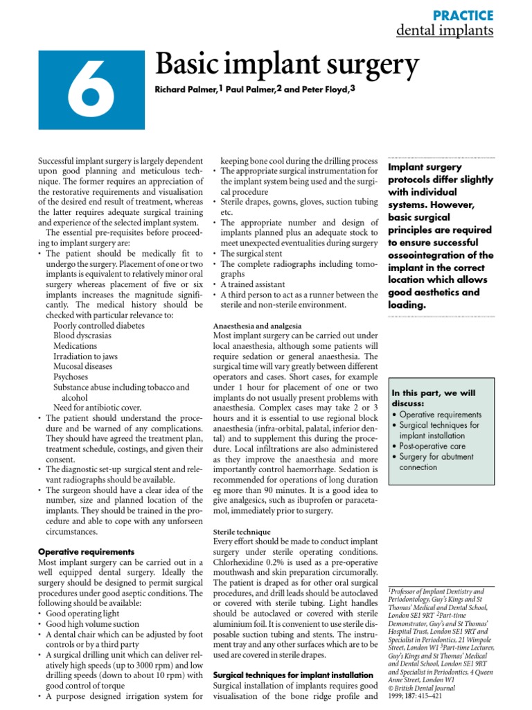 Basic Implant Surgery | PDF | Dental Implant | Surgery