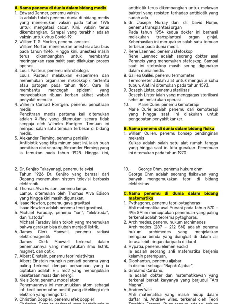 Nama Penemu Di Dunia Dalam Bidang Medis | PDF