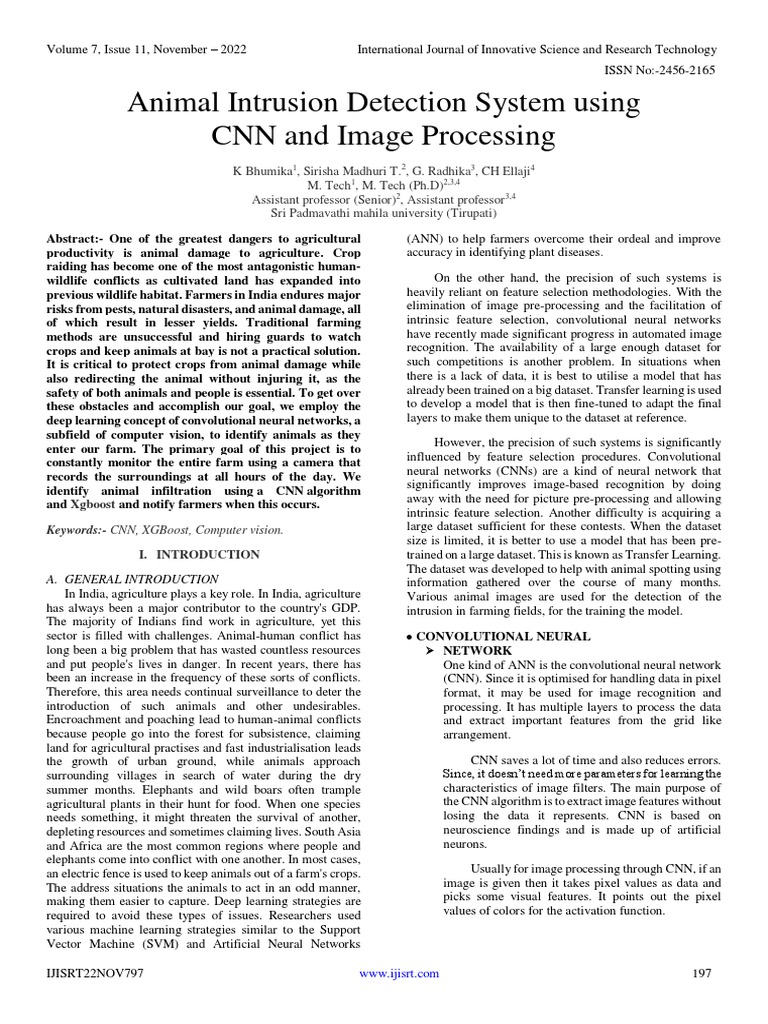 Animal Intrusion Detection System Using CNN and Image Processing ... Animal Intrusion Detection System Using CNN and Image Processing ...