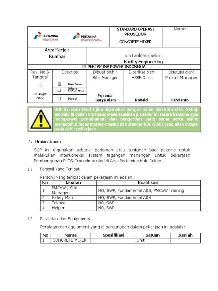 Sop Concrete Mixer | PDF | Teknologi & Rekayasa